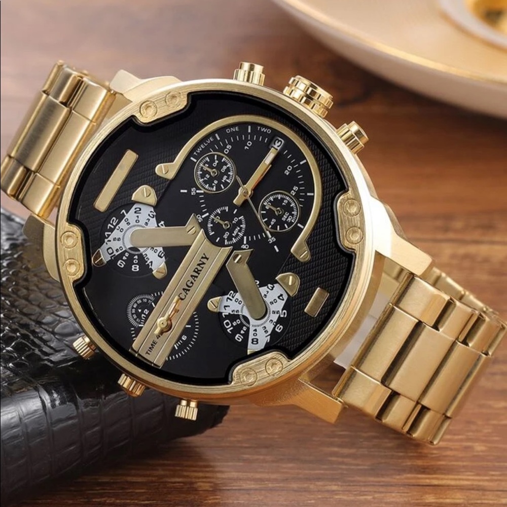 New Men Fashion Big Face Gold Watch - Gem